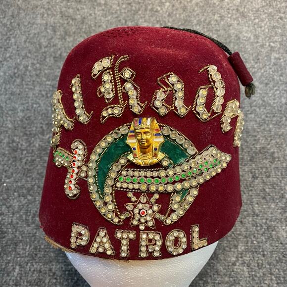Vintage | Accessories | Vintage Shriners Red Fez Rhinestone Emblem Wool ...